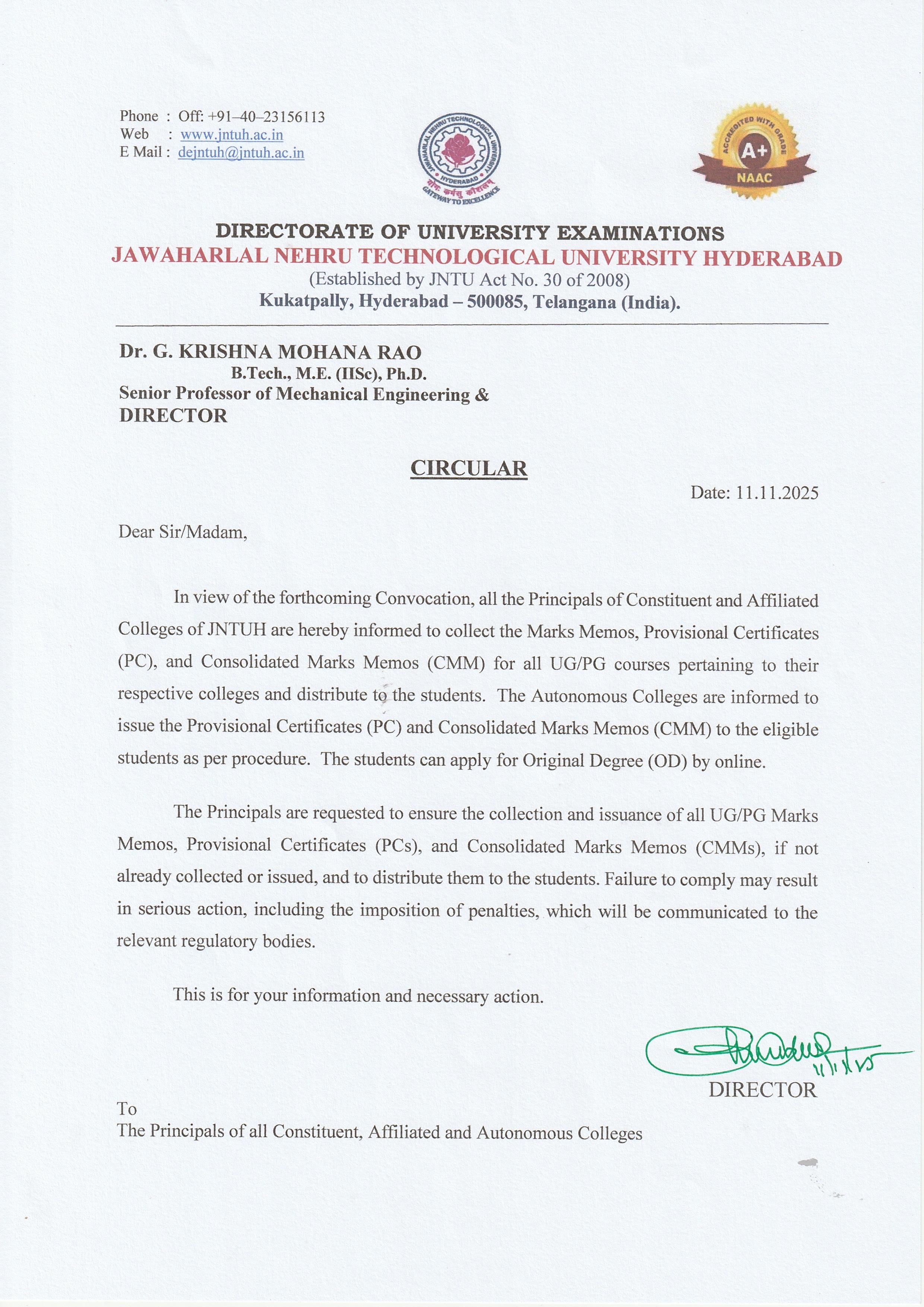 Collection and Distribution of UG/PG Marks Memos, Provisional ...